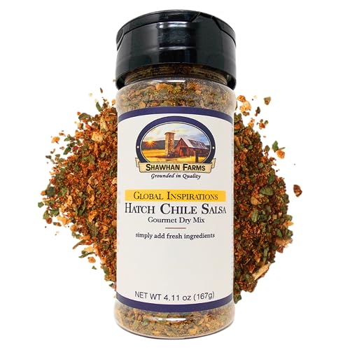 Shawhan Farms Hatch Chile Salsa Starter Mix - Non-GMO - Hot and Sweet Authentic Seasoning Blend - Just Add Tomatoes - 4.11 Ounce Jar