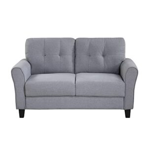 Harper & Bright Designs 3-Piece Living Room Sectional Sofa Set, Modern Style Linen Upholstered Armchair Loveseat Sofa and 3-Seat Sofa Set Sectional Couch, Light Grey-Blue