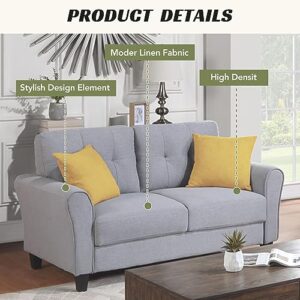 Harper & Bright Designs 3-Piece Living Room Sectional Sofa Set, Modern Style Linen Upholstered Armchair Loveseat Sofa and 3-Seat Sofa Set Sectional Couch, Light Grey-Blue