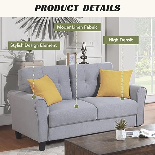 Harper & Bright Designs 3-Piece Living Room Sectional Sofa Set, Modern Style Linen Upholstered Armchair Loveseat Sofa and 3-Seat Sofa Set Sectional Couch, Light Grey-Blue