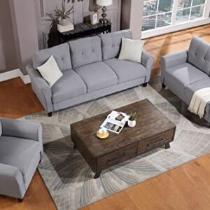 Harper & Bright Designs 3-Piece Living Room Sectional Sofa Set, Modern Style Linen Upholstered Armchair Loveseat Sofa and 3-Seat Sofa Set Sectional Couch, Light Grey-Blue