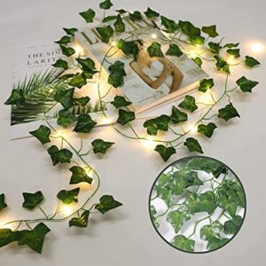 2 Pack 6.56 Ft Green Ivy Leaves Fairy String Lights Battery Operated, 80 LEDs Battery Powered Artifical Garland Plant Vine Fairy Light for Bedroom Wedding Party Holiday Patio Decor（Warm White）