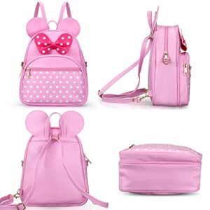 Dksyee Cute Little Girls Backpacks Mini Mouse Backpack Kids Backpack Small Backpack Purses Pink Leather Toddler Backpack Best Travel Bag Crossbody Purse Baby Backpack Preschool Backpack