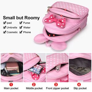 Dksyee Cute Little Girls Backpacks Mini Mouse Backpack Kids Backpack Small Backpack Purses Pink Leather Toddler Backpack Best Travel Bag Crossbody Purse Baby Backpack Preschool Backpack