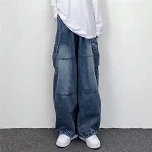 Jeans for Women Men Baggy Jeans Y2K Baggy Cargo Pants Grunge Parachute Pants Emo Alt Streetwear Hip Hop (Blue,Medium)