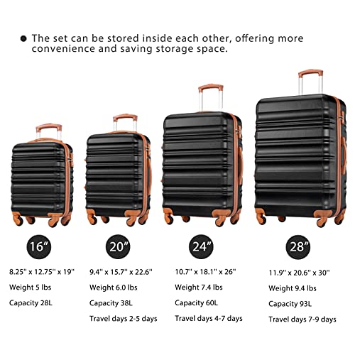 LONG VACATION Luggage Set 4 Piece Luggage Set ABS hardshell TSA Lock Spinner Wheels Luggage Carry on Suitcase (BLACK-BROWN, 6 piece set)