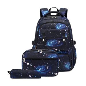 3pcs galaxy childrens backpacks for boys, capacity elementary primary school bags bookbags for kids, with insulated lunch bag