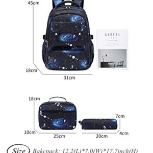 3Pcs Galaxy Childrens Backpacks for Boys, Capacity Elementary Primary School Bags Bookbags for Kids, with Insulated Lunch Bag