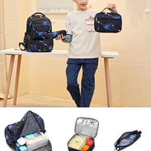 3Pcs Galaxy Childrens Backpacks for Boys, Capacity Elementary Primary School Bags Bookbags for Kids, with Insulated Lunch Bag