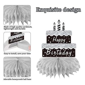 8Pcs Black White Silver Birthday Decorations Honeycomb Centerpieces for Women Men, Black Silver Happy Birthday Table Topper Party Supplies, 16th 21st 30th 40th 50th 60th Bday Table Centerpieces Decor