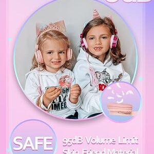 charlxee 𝟐𝟎𝟐𝟑 𝐍𝐞𝐰 Priness Wired Kids Headphones for School/Travel,Clear Mic,Shareport,95dB Volume Control,Nylon Cable,Stereo Sound,Adjustable Over Ear Headsets for Girls -Pink