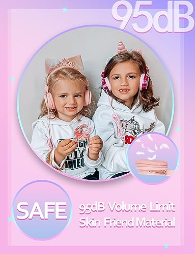 charlxee 𝟐𝟎𝟐𝟑 𝐍𝐞𝐰 Priness Wired Kids Headphones for School/Travel,Clear Mic,Shareport,95dB Volume Control,Nylon Cable,Stereo Sound,Adjustable Over Ear Headsets for Girls -Pink