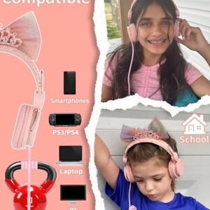 charlxee 𝟐𝟎𝟐𝟑 𝐍𝐞𝐰 Priness Wired Kids Headphones for School/Travel,Clear Mic,Shareport,95dB Volume Control,Nylon Cable,Stereo Sound,Adjustable Over Ear Headsets for Girls -Pink