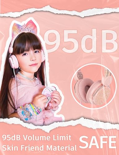 charlxee 𝟐𝟎𝟐𝟑 𝐍𝐞𝐰 Priness Wired Kids Headphones for School/Travel,Clear Mic,Shareport,95dB Volume Control,Nylon Cable,Stereo Sound,Adjustable Over Ear Headsets for Girls -Pink