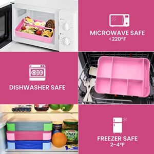 Bugucat Bento Box 45OZ, Leak-Proof Lunch Box with 6 Compartments Cutlery, Lunch Containers for Adult Food Storage Container with Leak-proof Silicone Ring Suitable for Microwave Dishwasher Pink