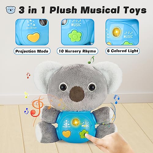 JoyGrow 3 in 1 Koala Plush Baby Musical Toy Baby Musical Animal Toys Star Projector Light Up Baby Toys Filled Animal Gift for Girls Boys Sensory Development Toddlers 0-36 Months Infant Newborn Toy