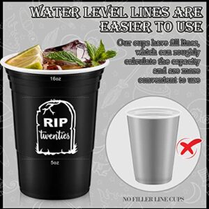 Rtteri 48 Pack Death to My 20s Disposable Party Thick Plastic Cups, 16 oz RIP to My 20s Birthday Decorations 30th Birthday Black Cups RIP Twenties Birthday Cups for 30th Birthday(White, Black)