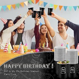 Rtteri 48 Pack Death to My 20s Disposable Party Thick Plastic Cups, 16 oz RIP to My 20s Birthday Decorations 30th Birthday Black Cups RIP Twenties Birthday Cups for 30th Birthday(White, Black)