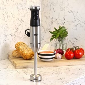 Total Chef Hand Blender, Variable Speed Immersion Blender, 225W with Turbo Boost, Black and Silver, Ergonomic Handle, Stainless Steel Blade, Blend, Mix, Puree Soups, Smoothies and Dips, Easy to Clean