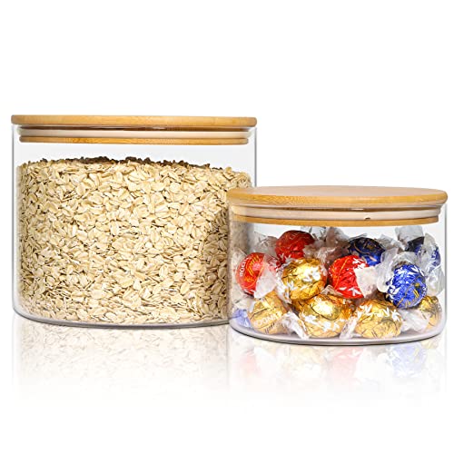 ComSaf Glass Food Storage Containers, 111 oz/47 oz Glass Flour and Sugar Containers with Airtight Lids, 7'' Wide Mouth Large Glass Jars with Bamboo Lid for Rice, Pasta, Oats, Grains, Cookie, Candy