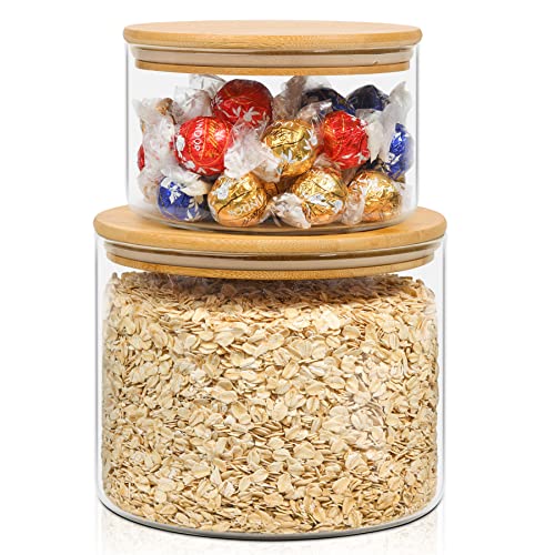 ComSaf Glass Food Storage Containers, 111 oz/47 oz Glass Flour and Sugar Containers with Airtight Lids, 7'' Wide Mouth Large Glass Jars with Bamboo Lid for Rice, Pasta, Oats, Grains, Cookie, Candy