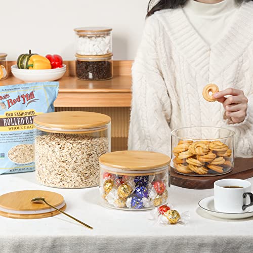 ComSaf Glass Food Storage Containers, 111 oz/47 oz Glass Flour and Sugar Containers with Airtight Lids, 7'' Wide Mouth Large Glass Jars with Bamboo Lid for Rice, Pasta, Oats, Grains, Cookie, Candy