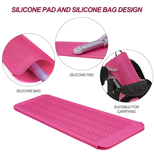 1Pack Silicone Heat Resistant Mat Pouch for Hair Straightener, Curling Iron, Flat Iron and Hot Hair Tools Pink