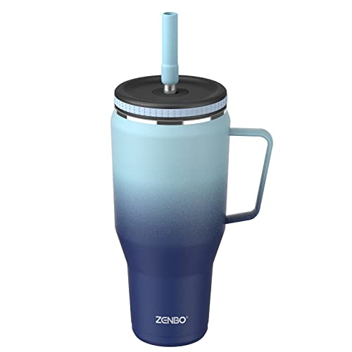 Zenbo 40 oz Tumbler with Handle, Straw Lid, and Cupholder-Friendly Design | Insulated Stainless Steel Travel Mug, Reusable Water Bottle | Leak-Proof, Dishwasher Safe