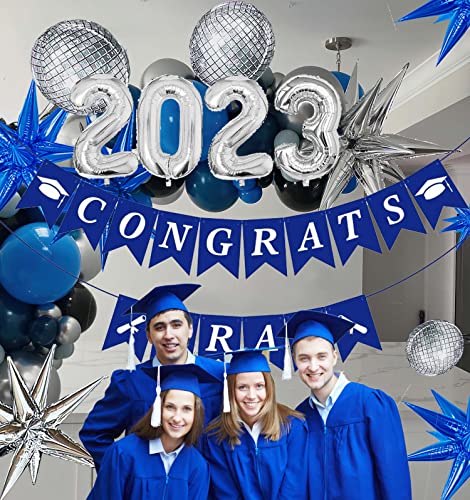 Navy Royal blue and Silver white balloon kit for Graduation birthday party decorations class of 2023 Grad congratulations Prom party Grad ceremony decor