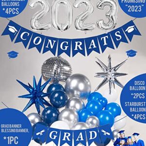 Navy Royal blue and Silver white balloon kit for Graduation birthday party decorations class of 2023 Grad congratulations Prom party Grad ceremony decor