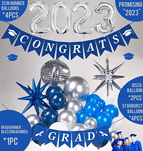 Navy Royal blue and Silver white balloon kit for Graduation birthday party decorations class of 2023 Grad congratulations Prom party Grad ceremony decor