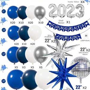 Navy Royal blue and Silver white balloon kit for Graduation birthday party decorations class of 2023 Grad congratulations Prom party Grad ceremony decor