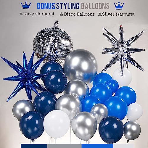 Navy Royal blue and Silver white balloon kit for Graduation birthday party decorations class of 2023 Grad congratulations Prom party Grad ceremony decor