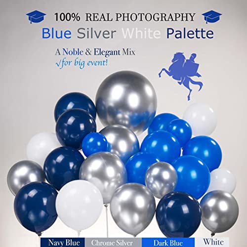 Navy Royal blue and Silver white balloon kit for Graduation birthday party decorations class of 2023 Grad congratulations Prom party Grad ceremony decor