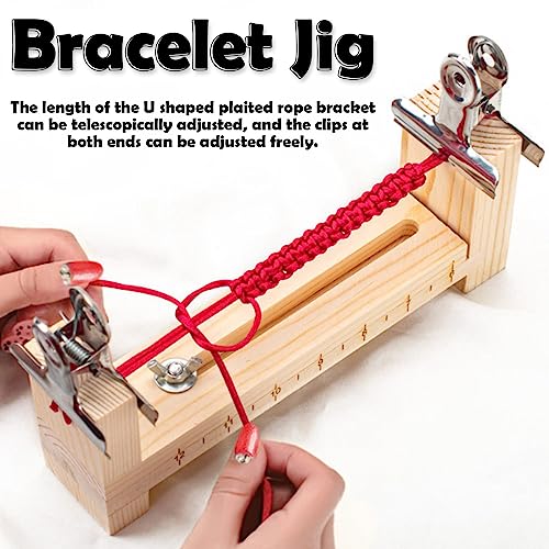 Horoper Wood Bracelet Jig U Shape Clear Scale Bracelet Jig Kit, DIY Hand Knitting Bracelet Jig Free Size Length Wooden Jig Bracelet Maker Holder with 2 Clips Bracelet Braiding Tool