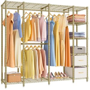 vipek v40s i1 heavy duty garment rack clothing rack for hanging clothes rack with wire adjustable shelving & drawers freestanding closet organizer large bedroom wardrobe, max load 1000lbs, gold