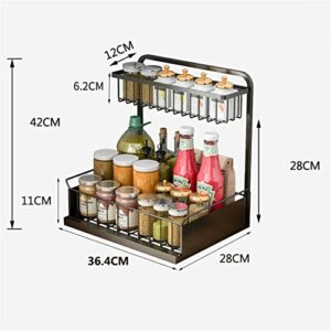 WOGQX 2 Tier Pull Out Spice Rack Cabinet Organizer Under Sink Sliding Storage Drawer, Kitchen Countertop Storage Basket,White