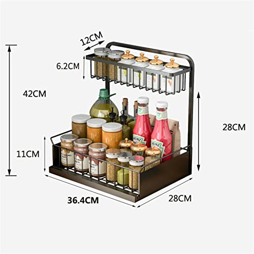 WOGQX 2 Tier Pull Out Spice Rack Cabinet Organizer Under Sink Sliding Storage Drawer, Kitchen Countertop Storage Basket,White