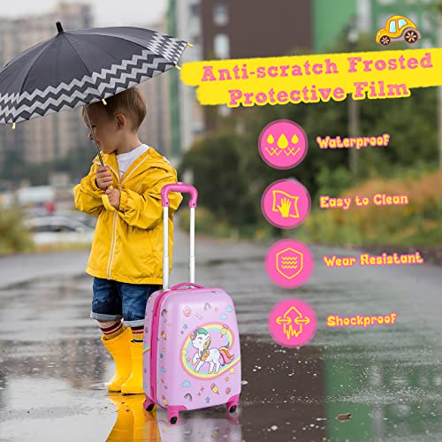 HONEY JOY Kids Luggage, 12" Toddler Backpack & 16" Travel Suitcase with Wheels, Lightweight Toddler Girls Suitcase, Durable ABS Hardshell, 2Pcs Carry On Luggage Set for Boys Girls(Pink Horse)