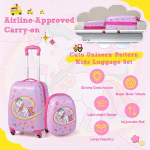 HONEY JOY Kids Luggage, 12" Toddler Backpack & 16" Travel Suitcase with Wheels, Lightweight Toddler Girls Suitcase, Durable ABS Hardshell, 2Pcs Carry On Luggage Set for Boys Girls(Pink Horse)