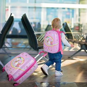 HONEY JOY Kids Luggage, 12" Toddler Backpack & 16" Travel Suitcase with Wheels, Lightweight Toddler Girls Suitcase, Durable ABS Hardshell, 2Pcs Carry On Luggage Set for Boys Girls(Pink Horse)