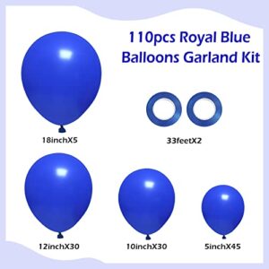 FOTIOMRG 110pcs Royal Blue Balloon Garland Arch Kit, 18 12 10 5 inch Royal Blue Latex Balloons Different Sizes Pack for Birthday Graduation Baby Shower Baseball Nautical Wedding Party Decorations