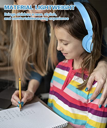 Kids Bluetooth Headphones, Wireless Headphones for Kids with Built-in Microphone, Over Ear Foldable Stereo-Bass Aux 3.5mm Cord, Wireless Bluetooth Headsets for Children Boys Girls School (Blue)