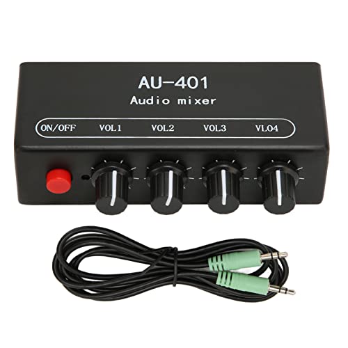 Audio Mixer, DC 5V to 12V, 4 Channel Stereo DJ Mixer with 3.5mm Sound Cable, Independent Volume Control, Mini Sound Mixer for Headphone Amplifier PC