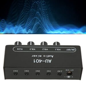 Audio Mixer, DC 5V to 12V, 4 Channel Stereo DJ Mixer with 3.5mm Sound Cable, Independent Volume Control, Mini Sound Mixer for Headphone Amplifier PC