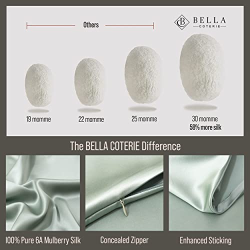 Bella Coterie Luxury Silk Pillowcase for Hair and Skin | 30 Momme | 100% Pure 6A Mulberry Silk | Super Soft | Perfectly Plush [Standard, Sage Green]