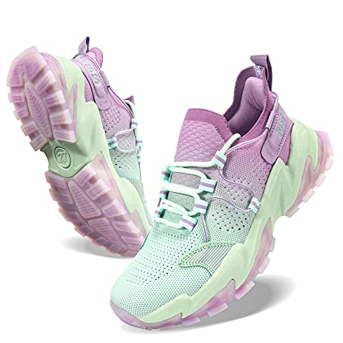 Womens Sneakers Athletic Running Mesh Walking Lightweight Tennis Sports Breathable Shoes,US 9,Cyan Purple