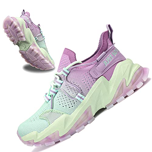 Womens Sneakers Athletic Running Mesh Walking Lightweight Tennis Sports Breathable Shoes,US 9,Cyan Purple