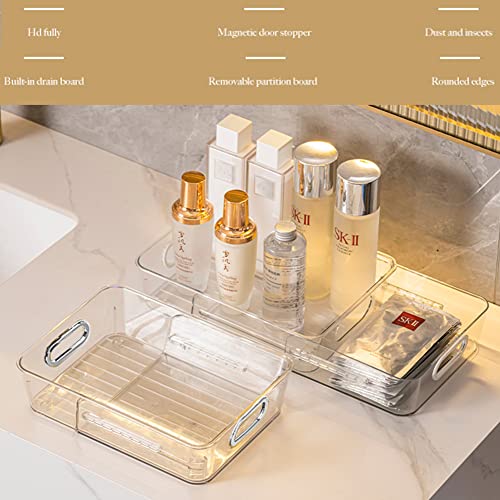 Pull-Out Decorative Tray 15.3x7.1 Inches, Clear Tray for Bathroom Dresser Counter Countertop,Dispenser Plate Serving Trays Pedestal Tray for Perfume,Cosmetics,Jewelry,Makeup,Skincare Organizer