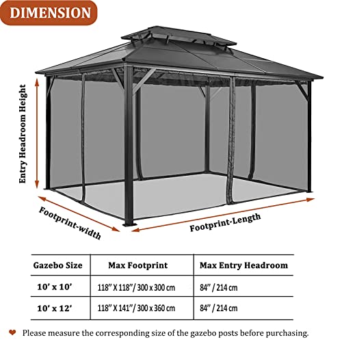 Softclub Gazebo Mosquito Netting Replacement 10x10ft, Universal Gazebo Netting for Outdoor Patio Garden Backyard Gazebo Canopy 4-Panel Screen Sidewall, Black (Mosquito Net Only)